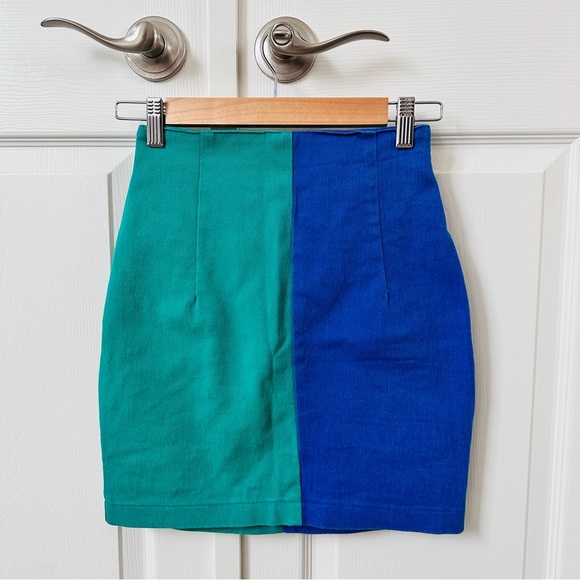 Vintage | Skirts | Vintage 9s Color Block Split Denim Panel Skirt ...